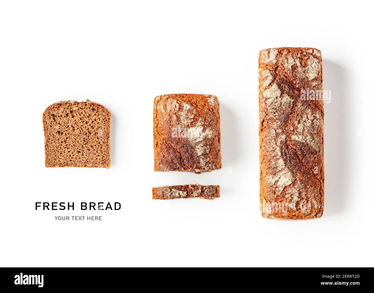 Fresh bread creative layout isolated on white background. Sliced whole ...