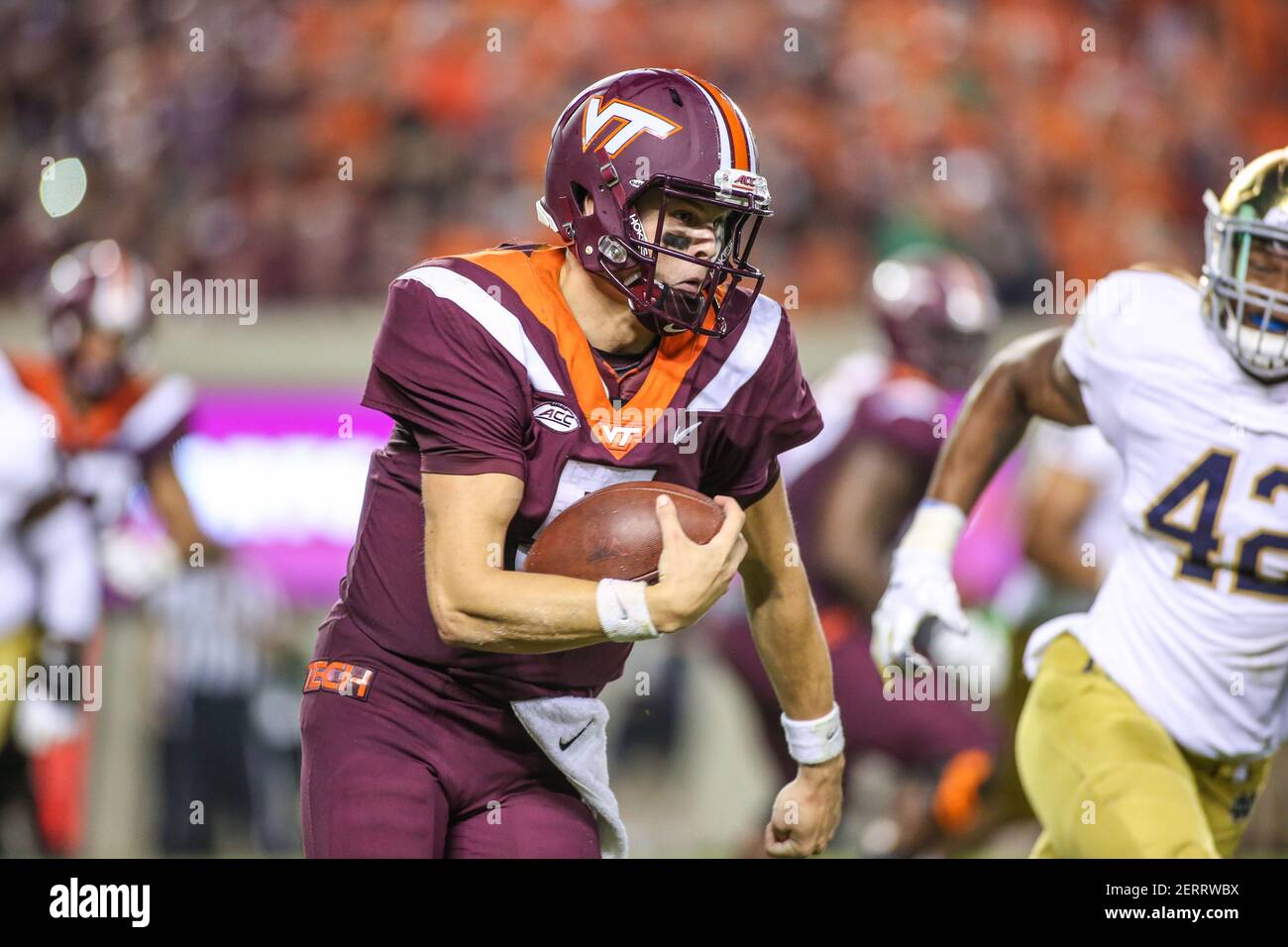October 6, 2018: Virginia Tech Hokies quarterback Ryan Willis (5) tries ...