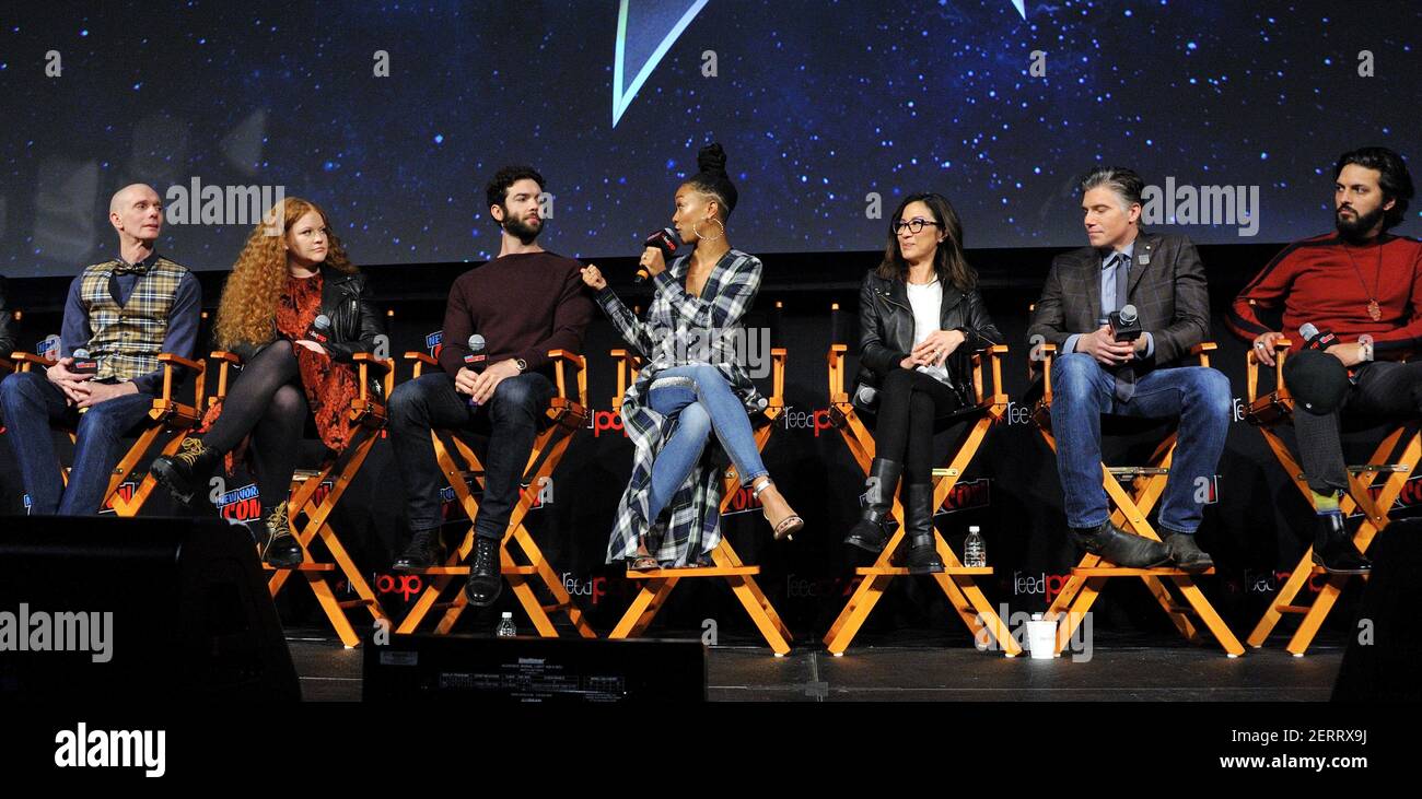 L-R: Actors Doug Jones, Mary Wiseman, Ethan Peck, Sonequa Martin-Green ...