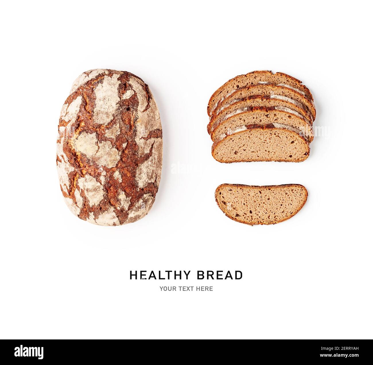 Fresh bread creative layout isolated on white background. Sliced wheat ...