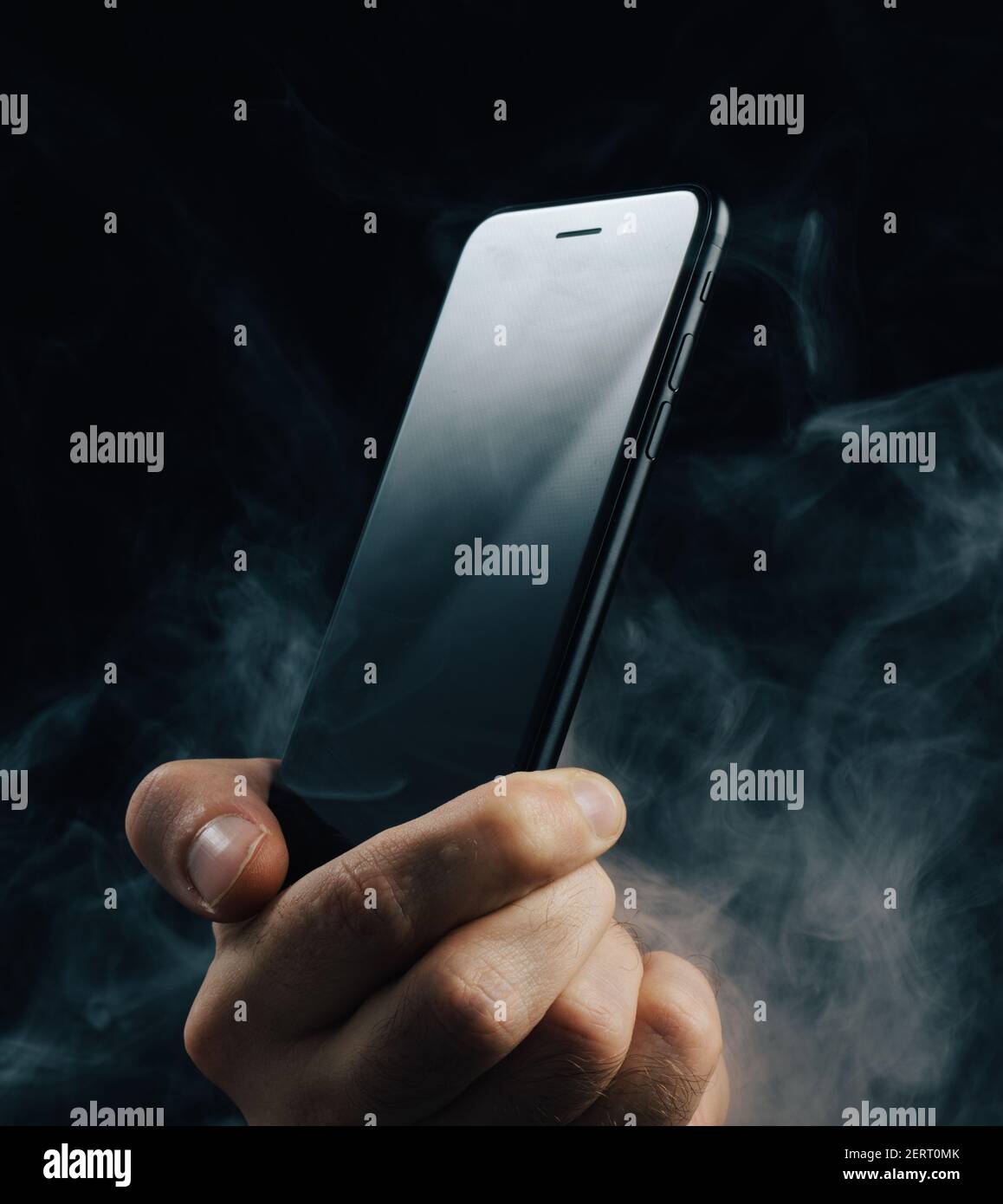 touchscreen mobile phone new technology touch on dark background Stock ...