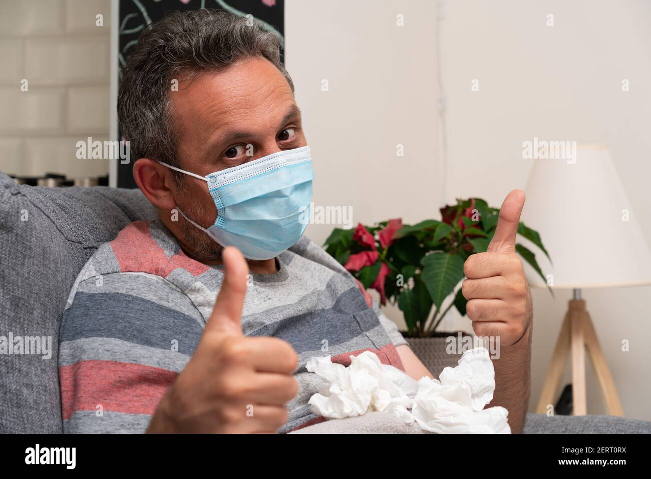 Ill man model with sars covid19 flu infectious symptoms making like ...