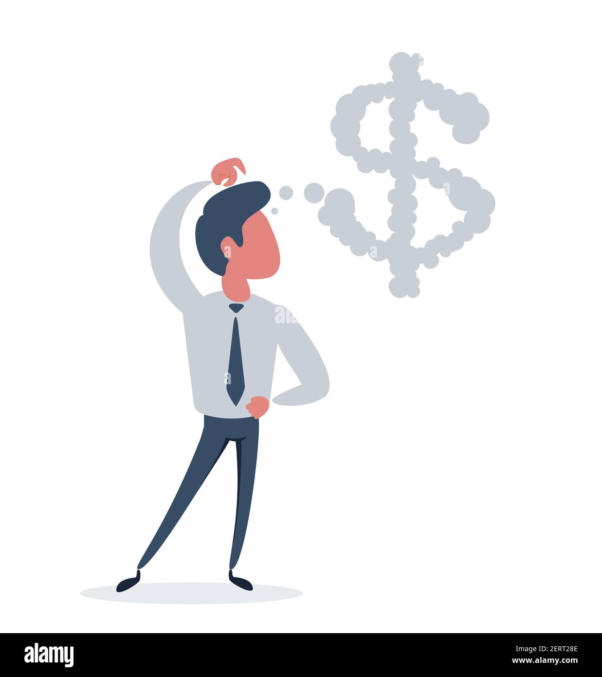 Cartoon illustration businessman thinking money hi-res stock ...