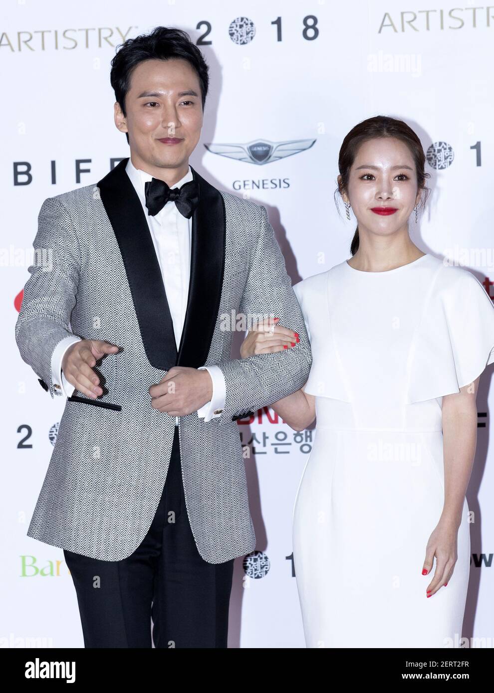 (L to R) South Korean actors Kim Nam-Gil and Han Ji-Min arrived for ...