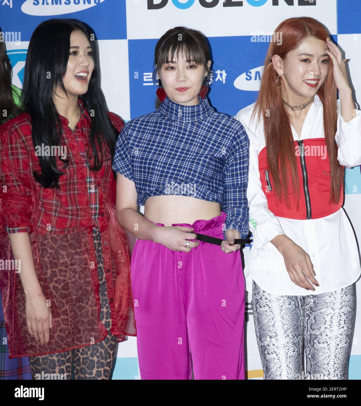 Japanese J-Pop girl group E-Girls, attend a photo call for before their ...