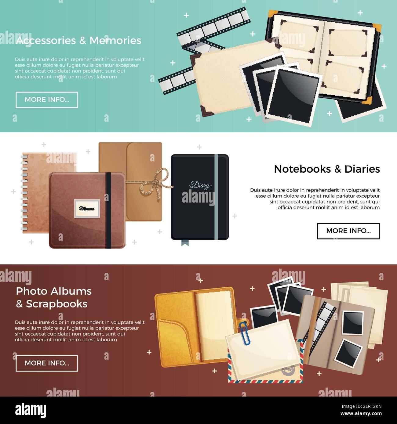 Accessories and memories horizontal banners with photo albums ...