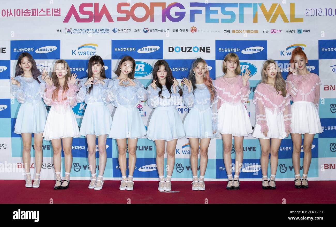 South Korean K-Pop girl group Promise 9, attend a photo call for before ...