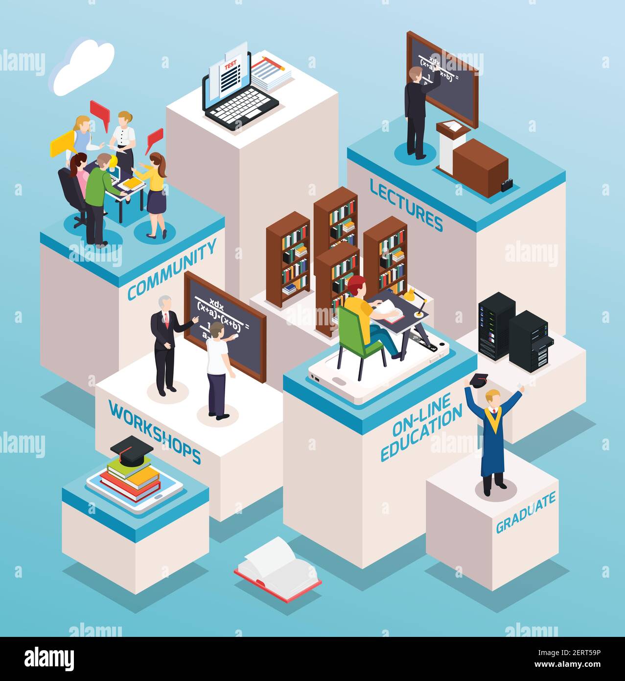 Contemporary university college study concept isometric composition ...