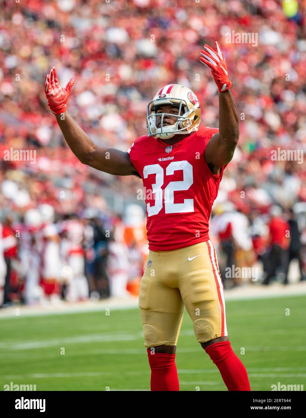 October 07, 2018: San Francisco 49ers free safety D.J. Reed (32) fires ...