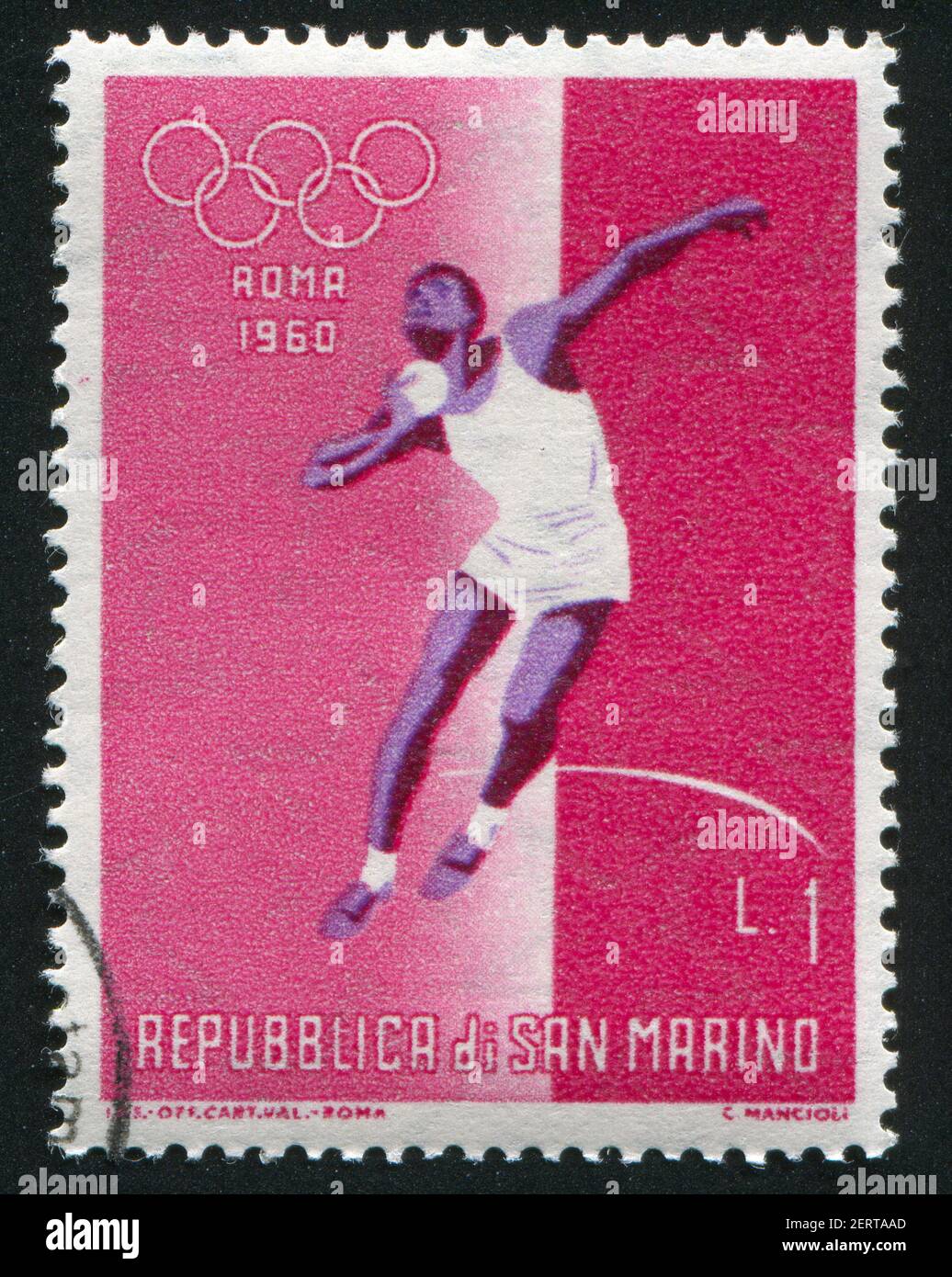 SAN MARINO - CIRCA 1960: stamp printed by San Marino, shows Shot Put ... SAN MARINO - CIRCA 1960: stamp printed by San Marino, shows Shot Put ...