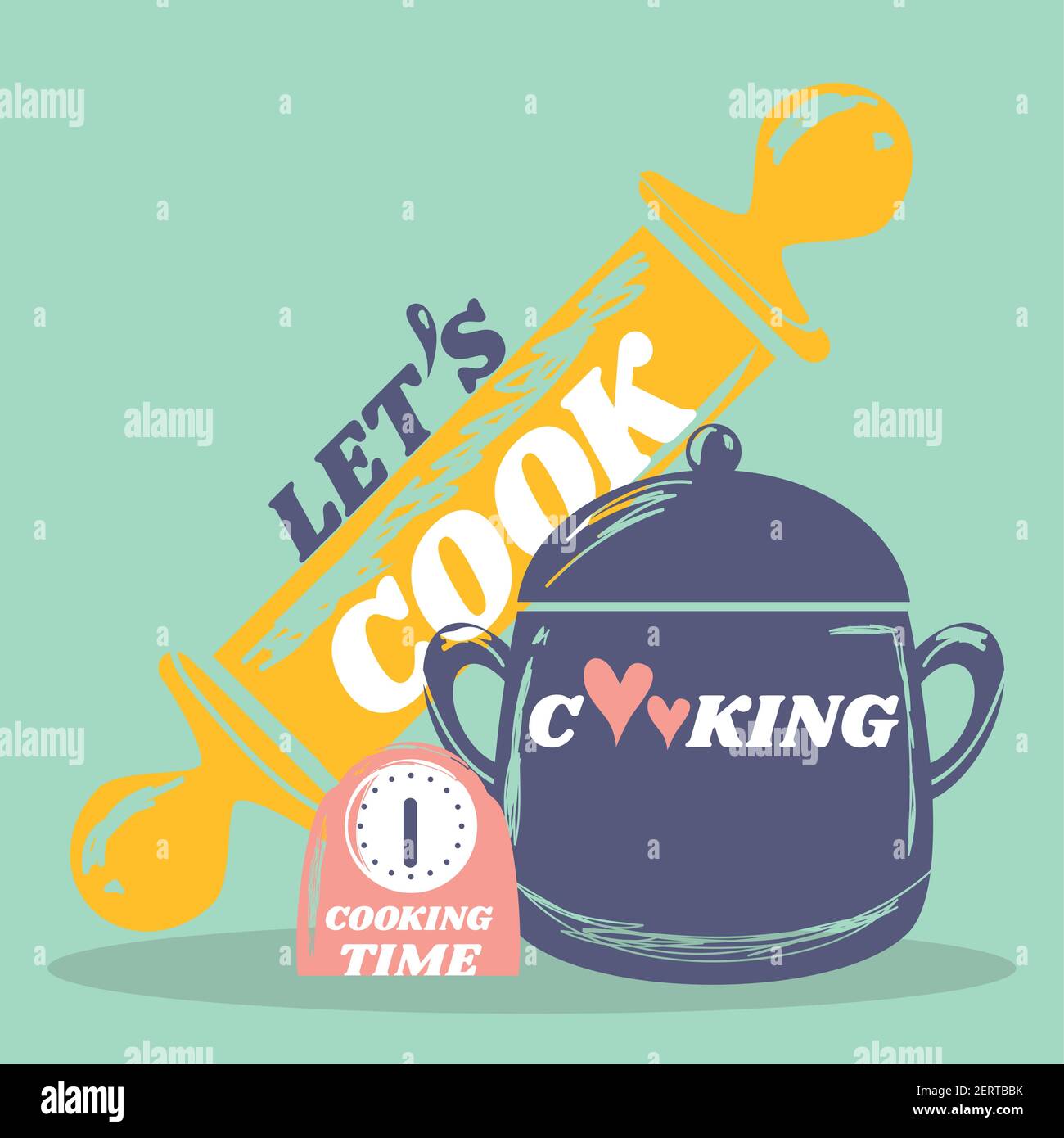 cooking pot clock rolling pin Stock Vector Image & Art - Alamy