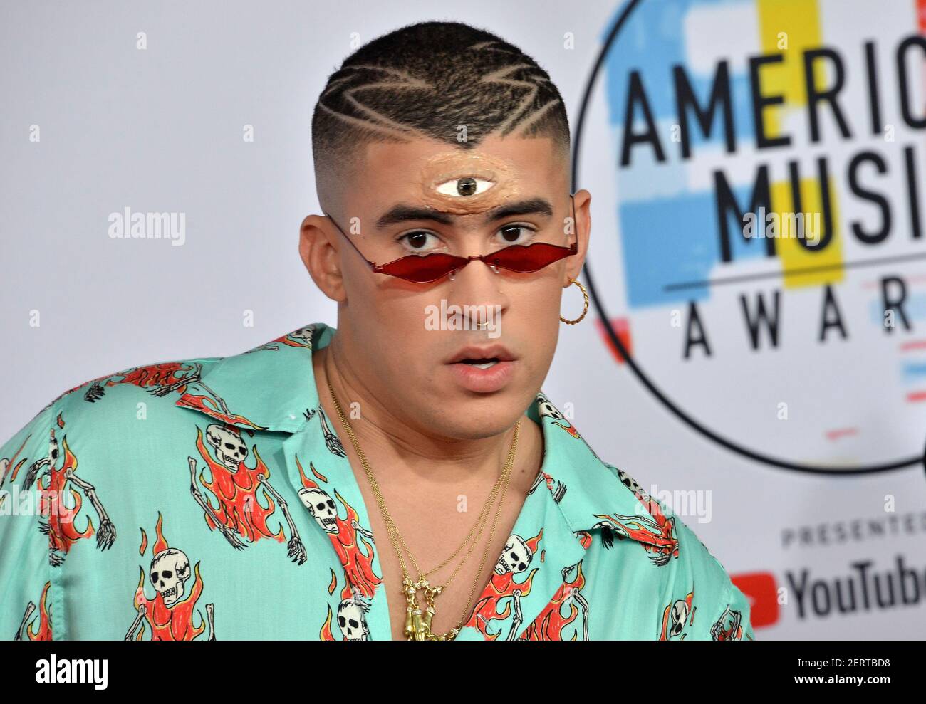 Bad Bunny at the 2018 American Music Awards held at Microsoft Theater ...