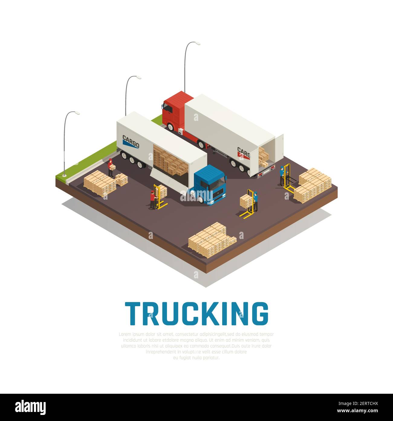 Trucking isometric composition with cargo loading and shipment to heavy ...