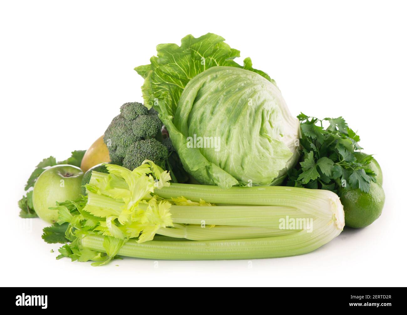 green fruits and vegetables on white background Stock Photo - Alamy