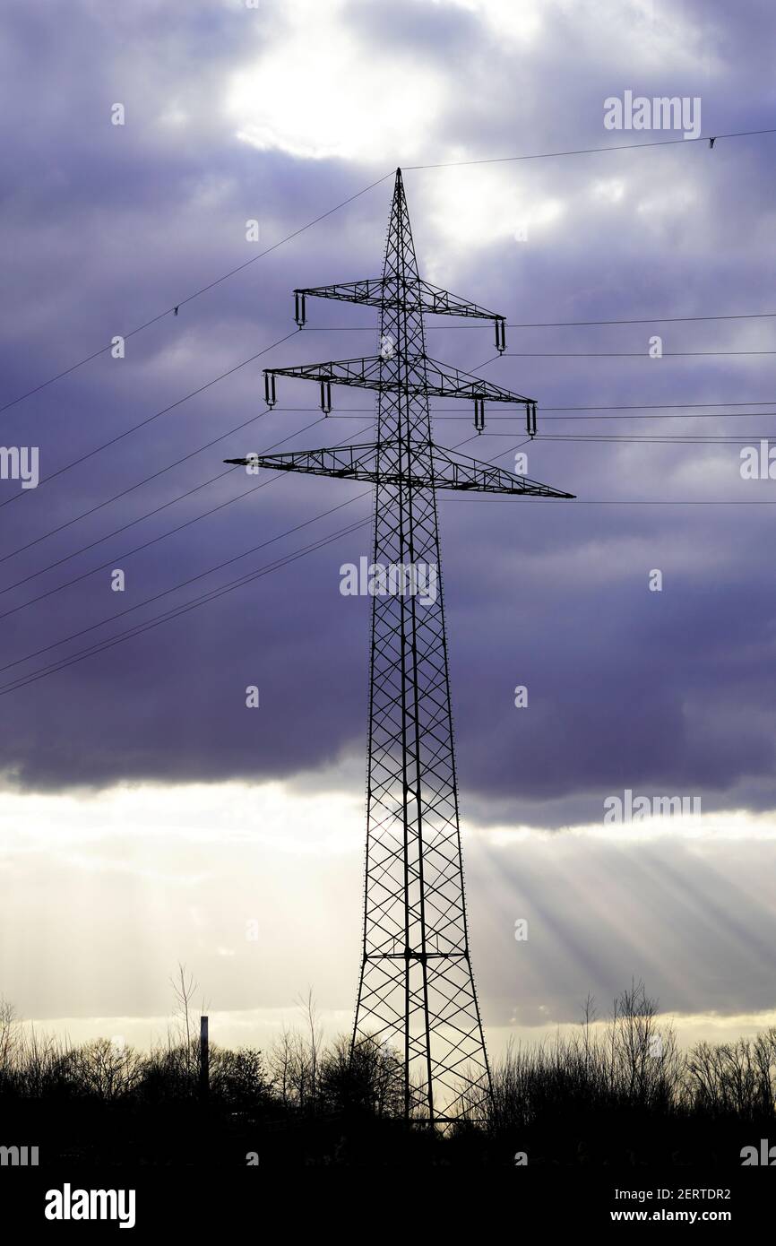 Above-ground power line for energy supply. Power pole Stock Photo - Alamy