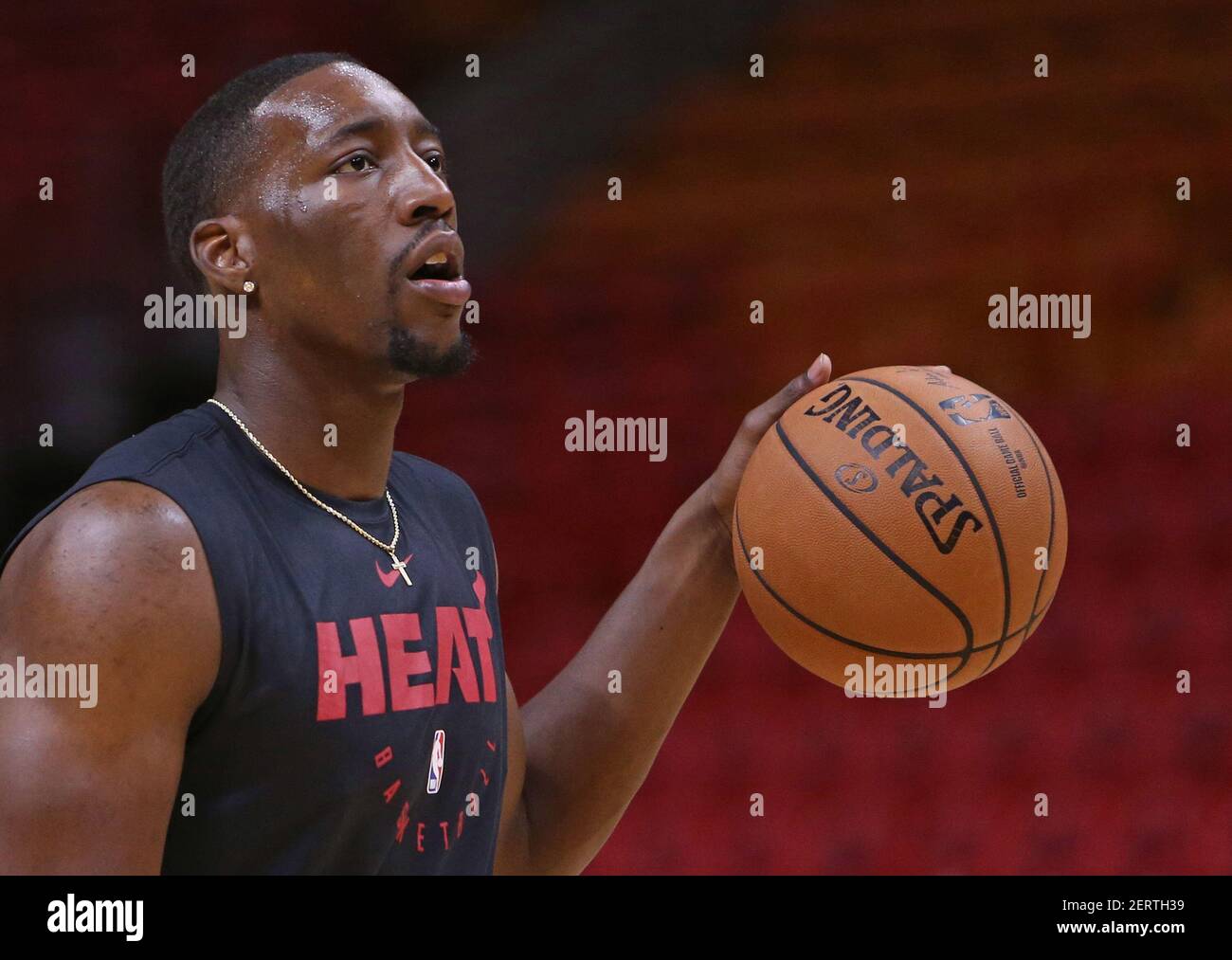 Miami Heat forward Bam Adebayo practices before the start of a ...