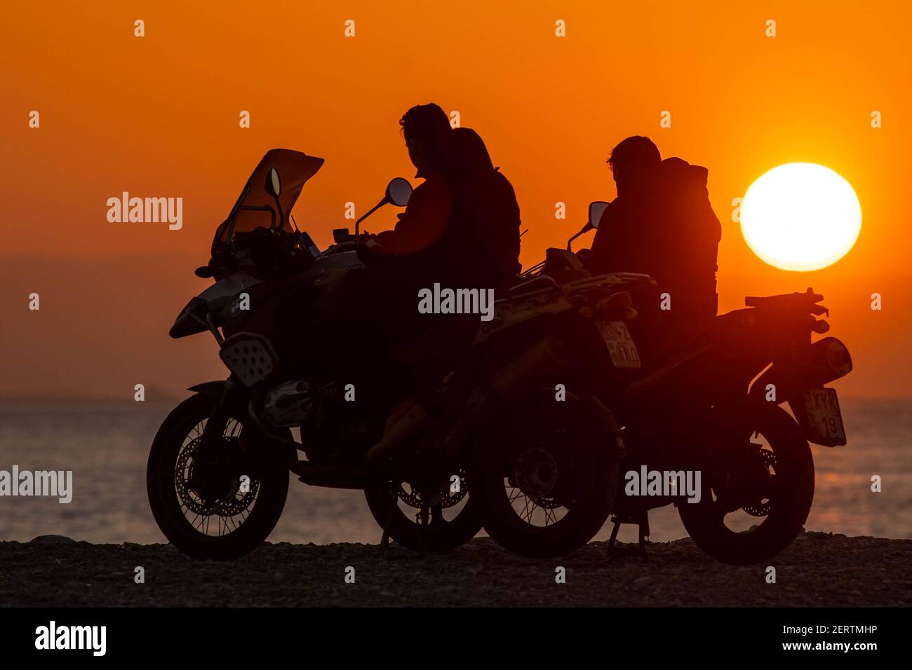 Silhouette two bikers hi-res stock photography and images - Alamy