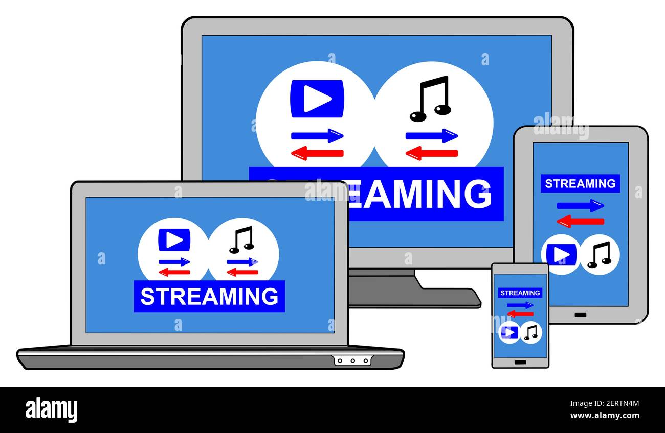 Streaming concept shown on different information technology devices ...