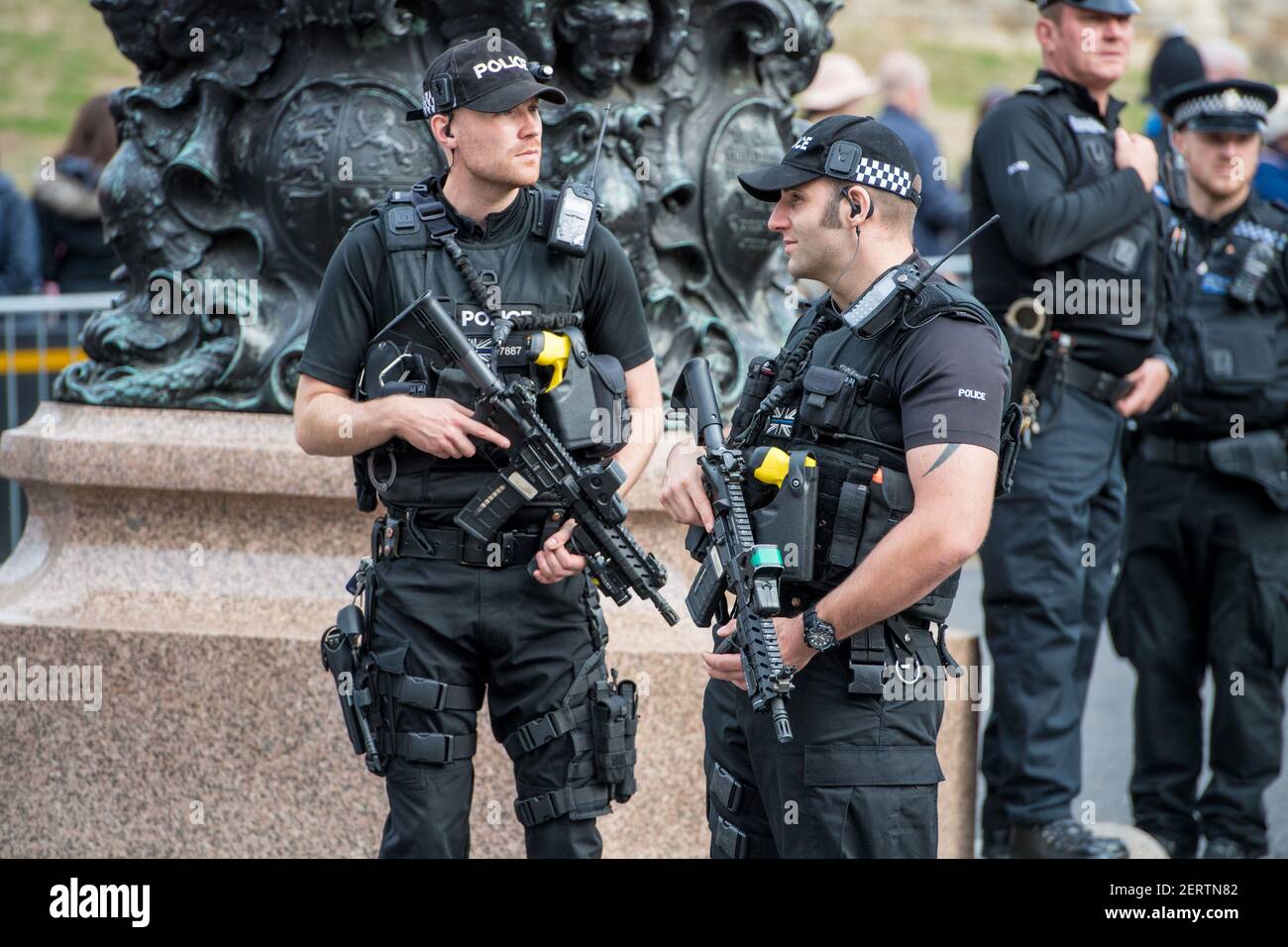 Police during the carriage procession after their royal wedding ...