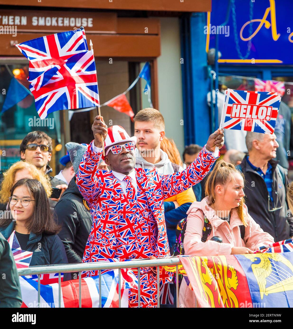 Man dressed in a union jack suit during the carriage procession after ...