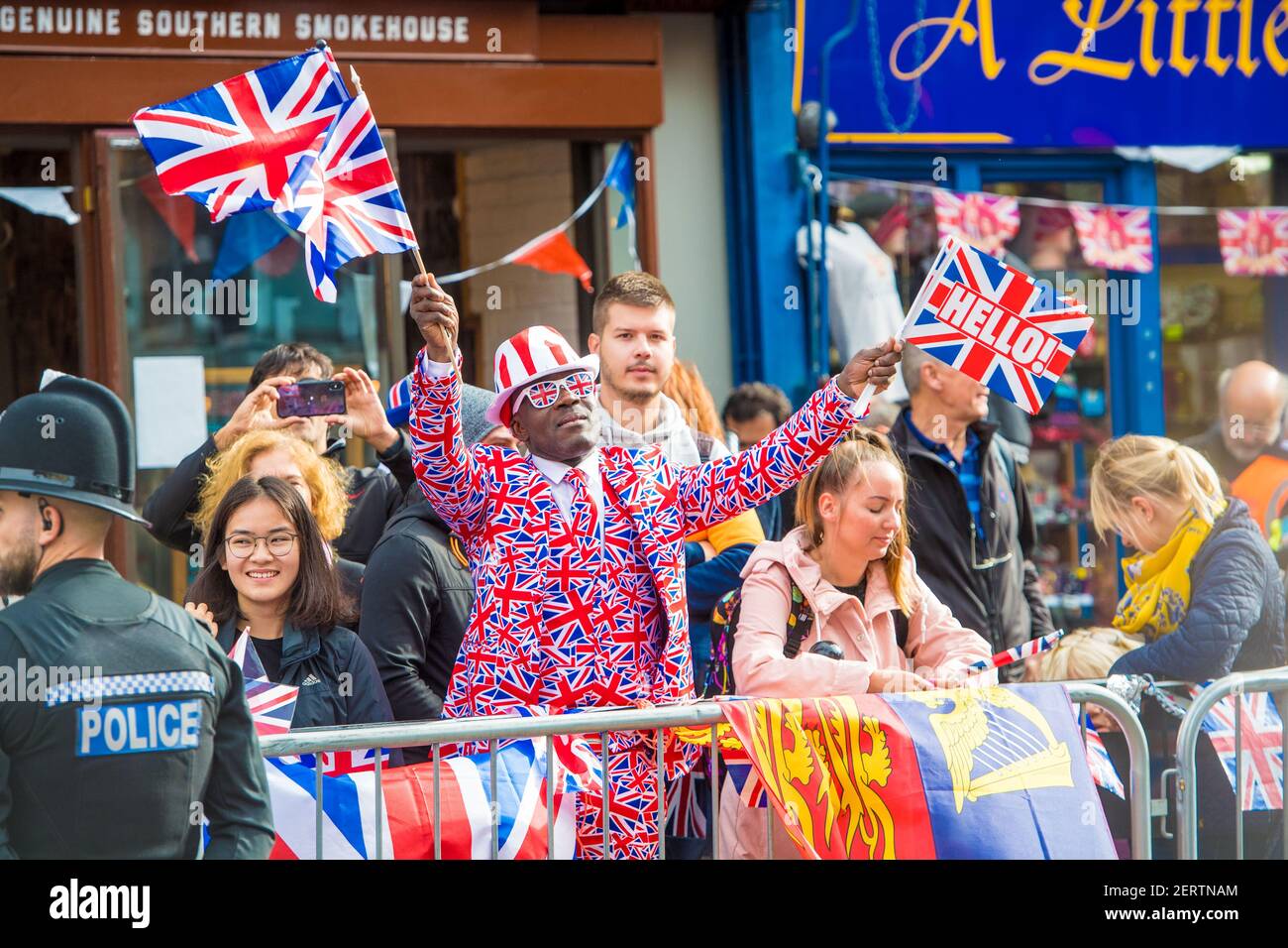 Man dressed in a union jack suit during the carriage procession after ...