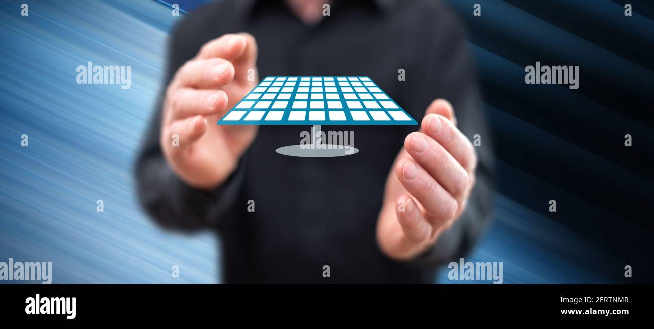 Clean energy concept between hands of a man in background Stock Photo ...