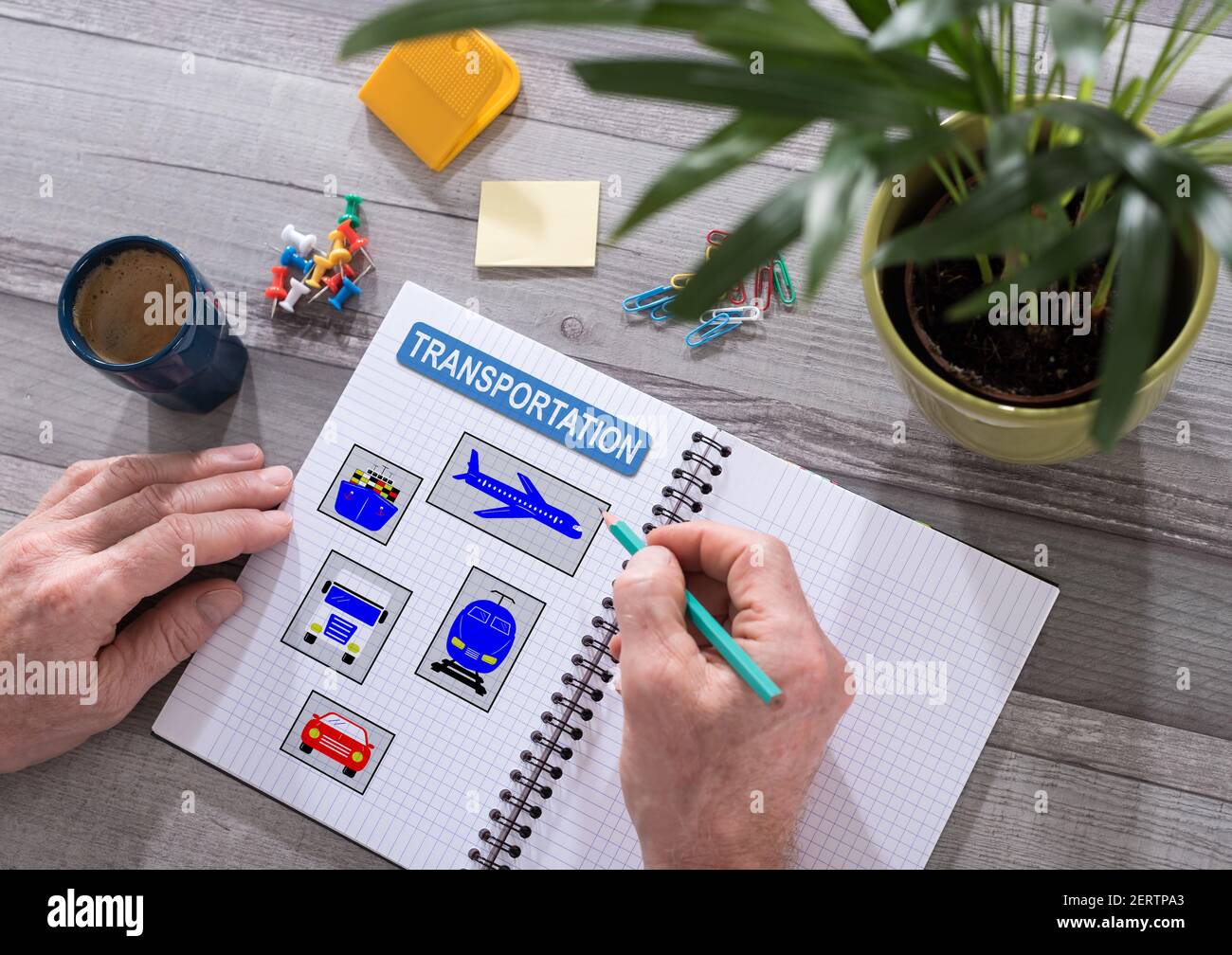 Transportation concept drawn on a notepad placed on a desk Stock Photo ...
