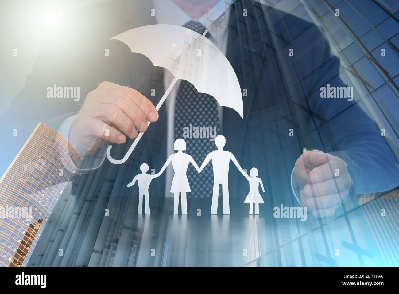 Symbol of family protection by a general agent; multiple exposure Stock ...
