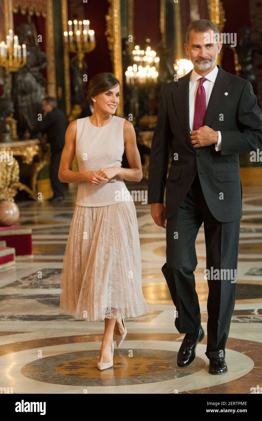 King Felipe VI of Spain and Queen Letizia of Spain attends to Sapnish ...