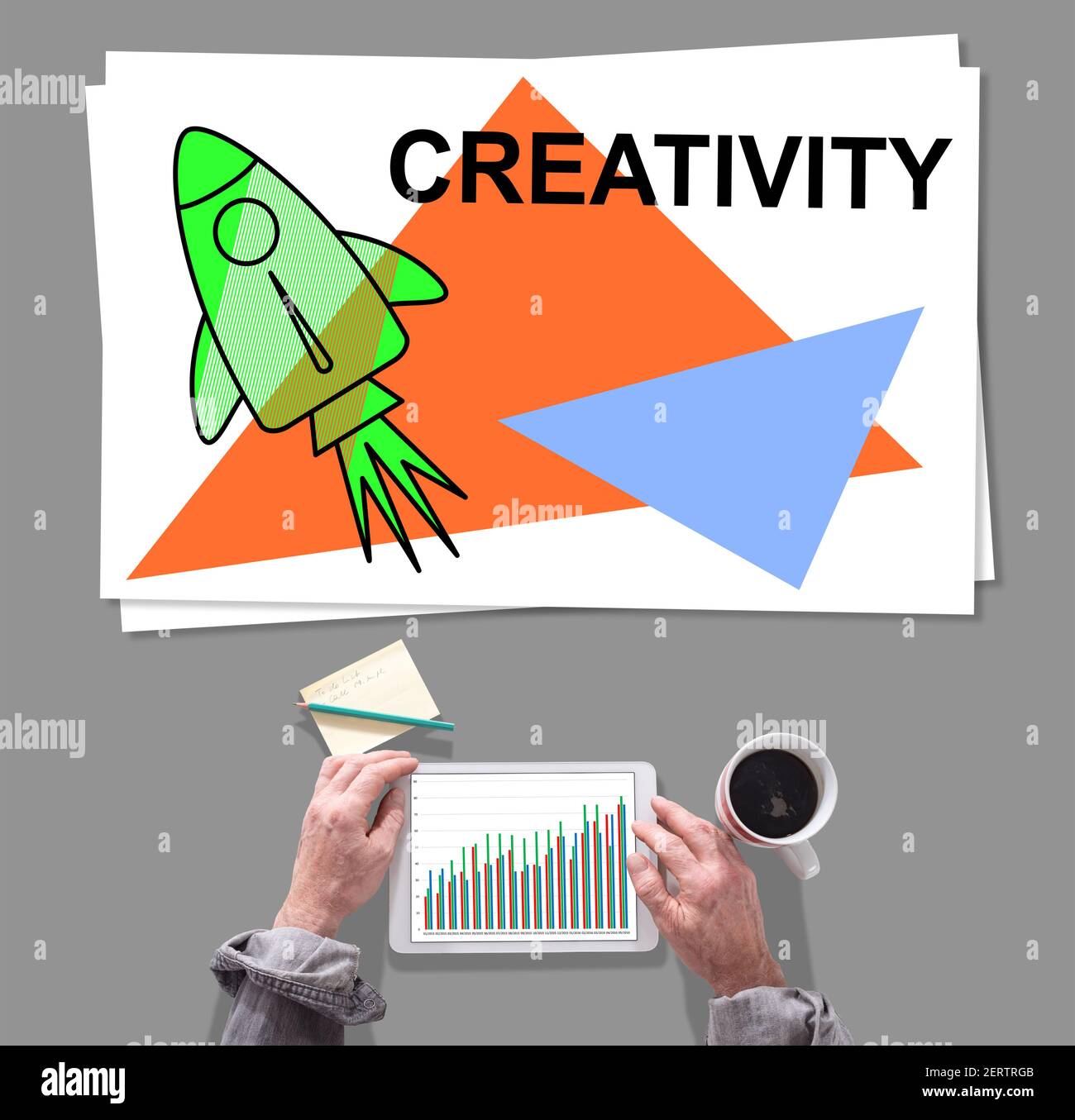 Male hands using tablet in front of creativity concept Stock Photo - Alamy