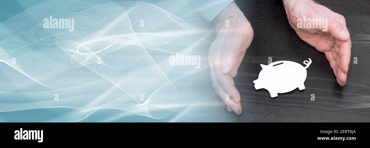 Symbol of money protection by hands; panoramic banner Stock Photo - Alamy