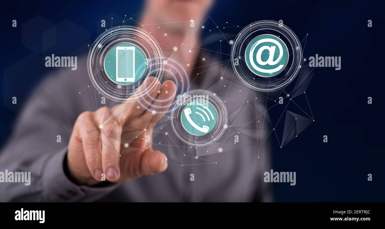Man touching a contact concept on a touch screen with his finger Stock ...