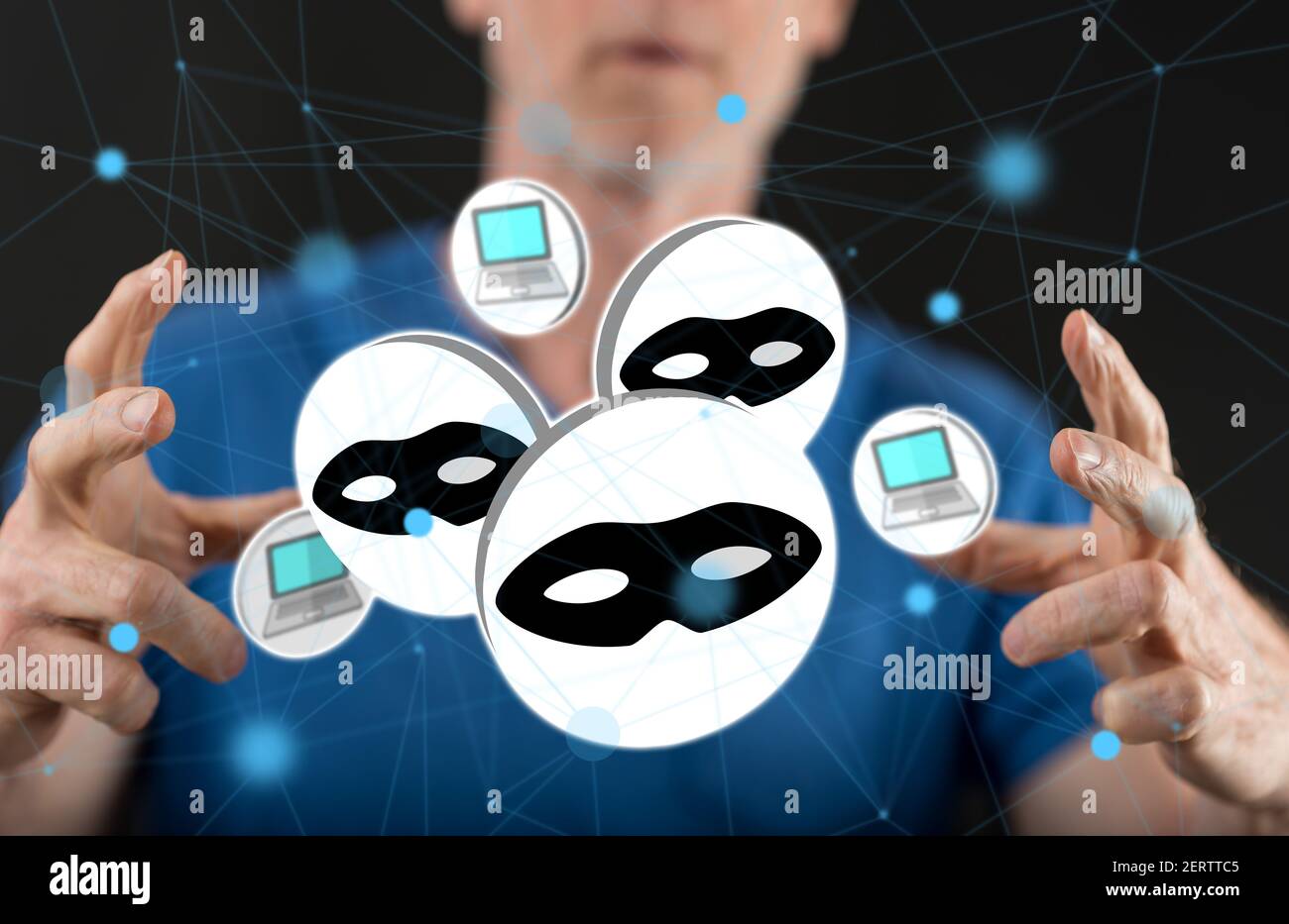 Cyber attack concept between hands of a man in background Stock Photo ...