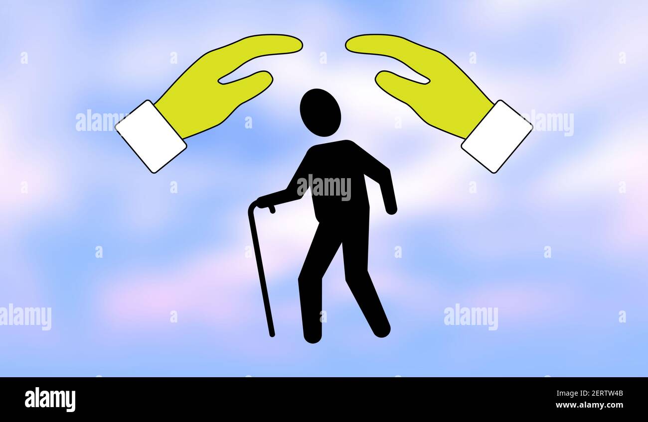 Illustration of an old age insurance concept Stock Photo - Alamy