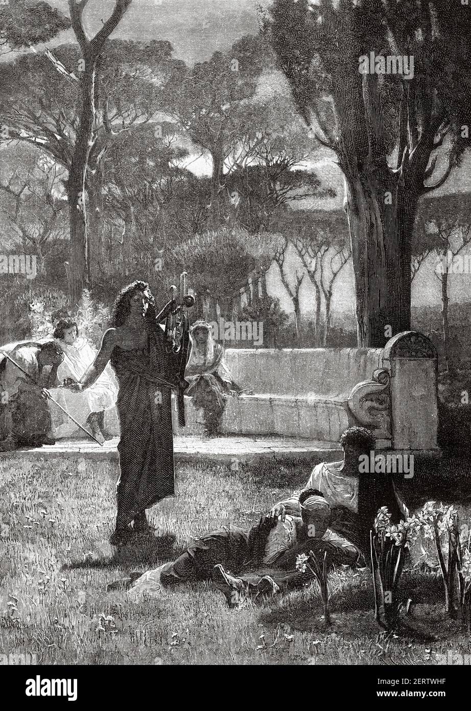 Musician playing the lyre in ancient Rome, Ancient roman empire. Italy ...