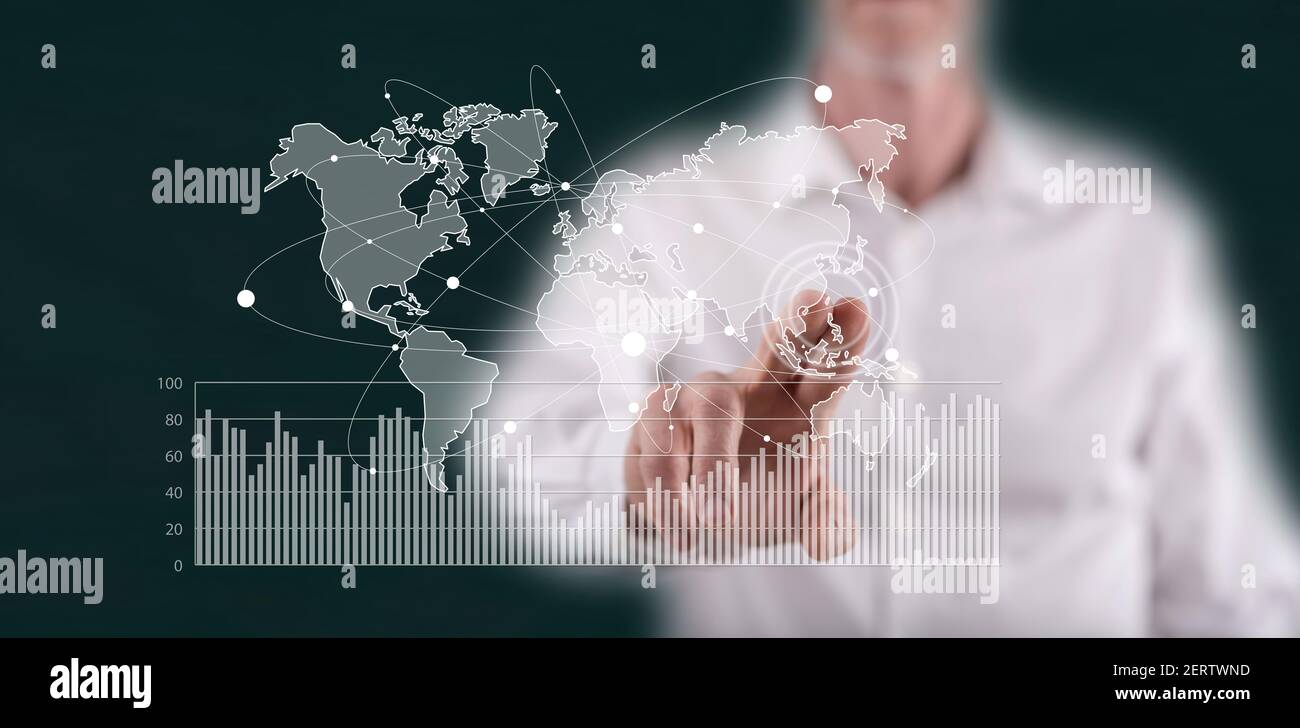 Man touching a digital marketing statistics concept on a touch screen ...