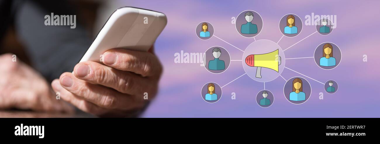Hand holding mobil phone with network communication concept on ...