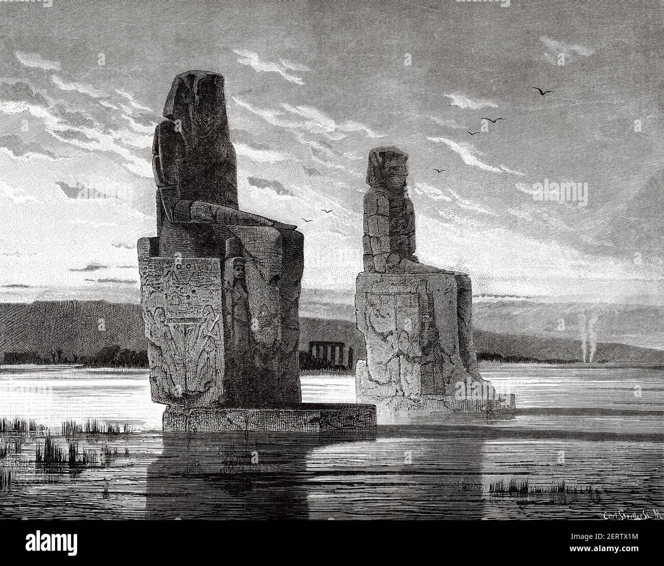 The statues of Memnon. Colossal Staues at Thebes, Egypt in XIX century ...
