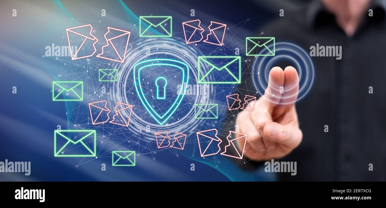 Man touching an email protection concept on a touch screen with his ...