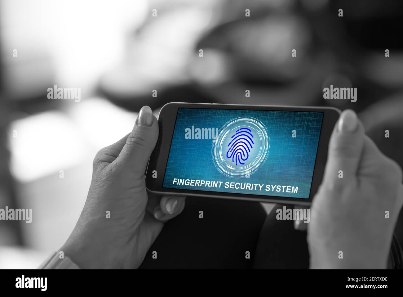 Smartphone screen displaying a fingerprint security system concept ...