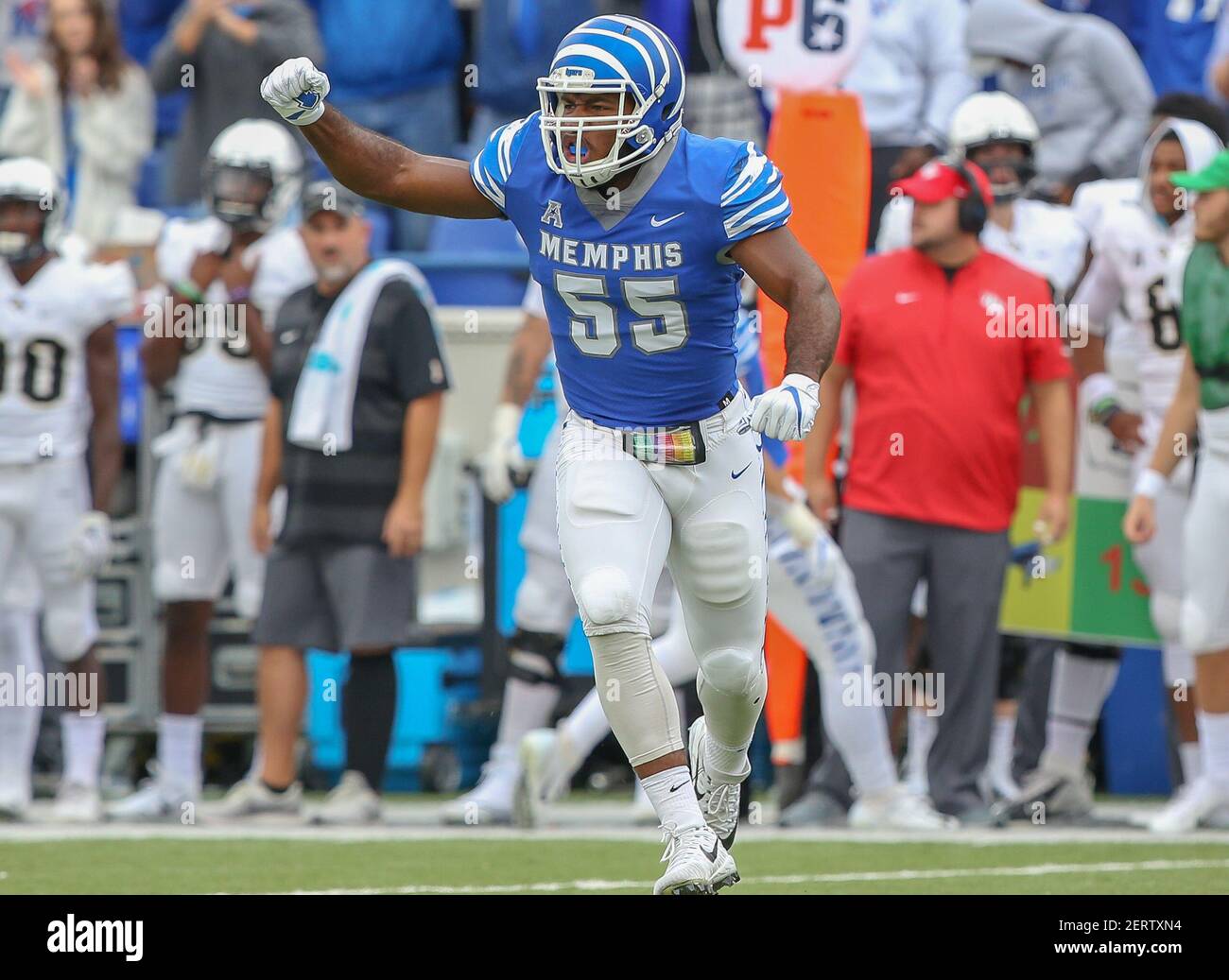 October 13, 2018: Memphis' Bryce Huff #55 celebrates a big defensive ...