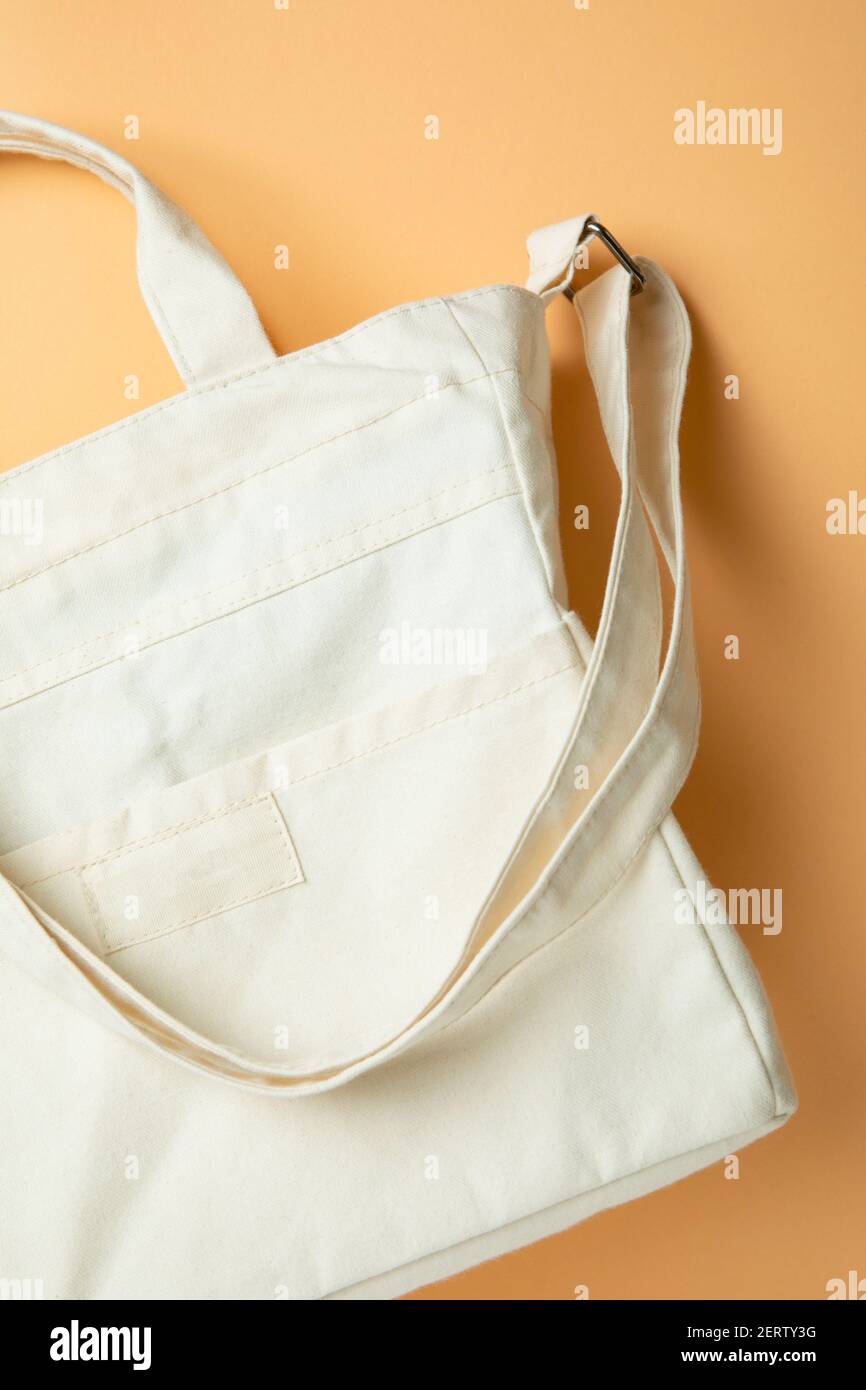 Stylish blank eco bag on beige background Stock Photo - Alamy