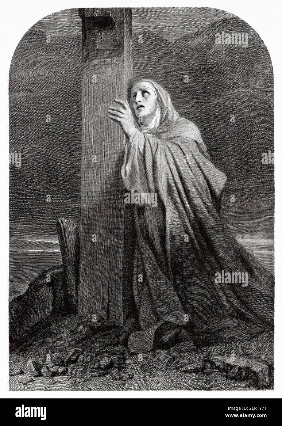 Mary crying for Jesus, Mater Dolorosa. Old 19th century engraved ...