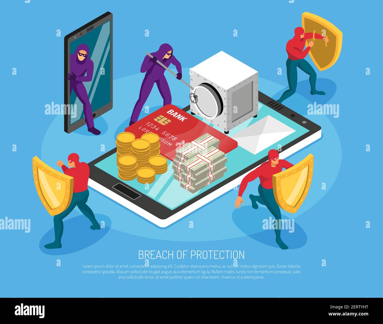 Hackers hacking passwords and stealing money horizontal 3d isometric ...