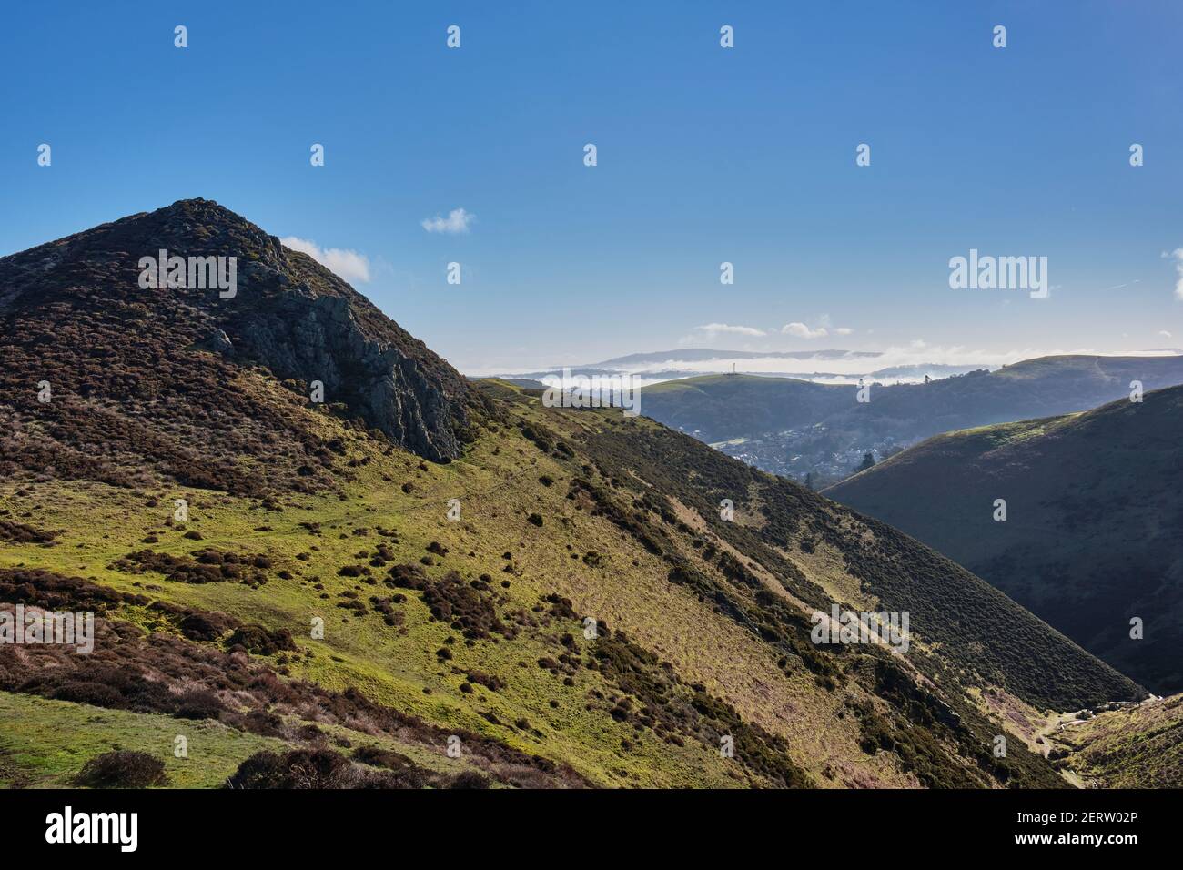 Devil's Mouth on the Long Mynd with mist in the valleys behind Hazler ...