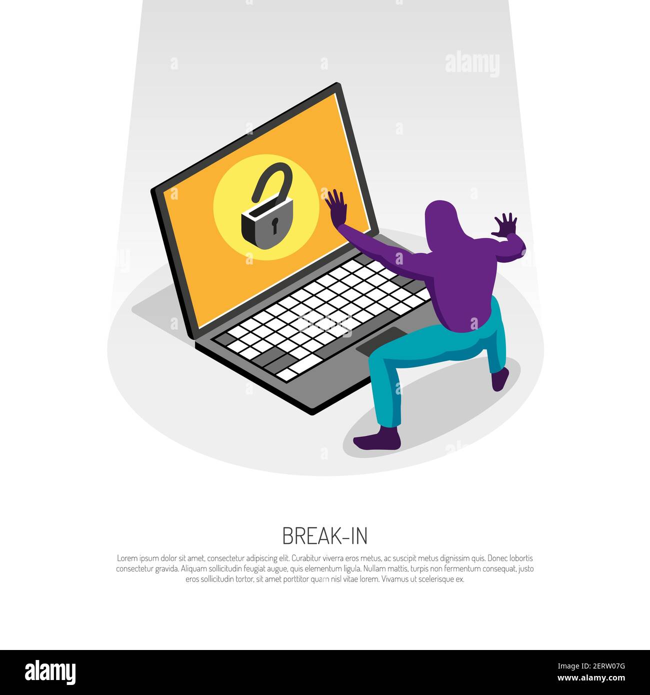 Isometric concept with hacker trying to hack into laptop 3d vector ...