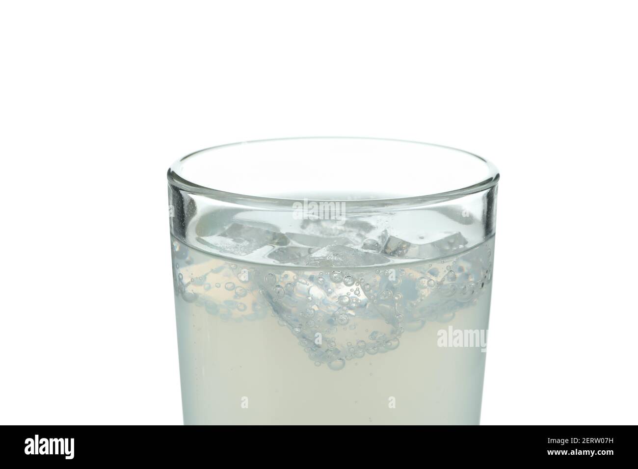 Glass of lemonade with ice cubes isolated on white background Stock Photo - Alamy