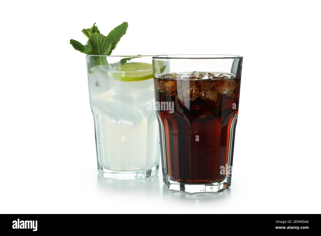 Glasses of cola and mojito isolated on white background Stock Photo - Alamy
