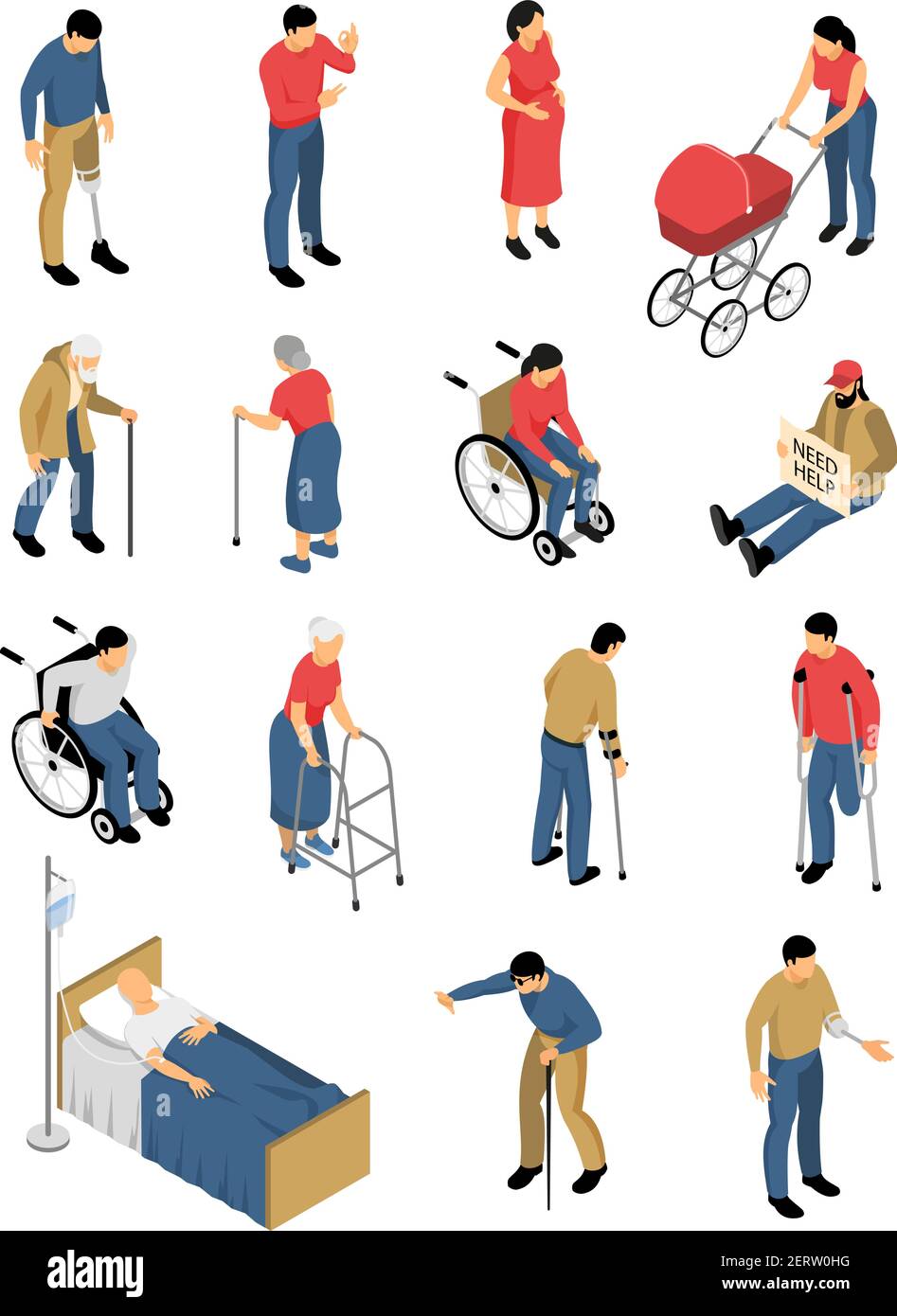 Isometric disable people set of isolated colourful images with human ...