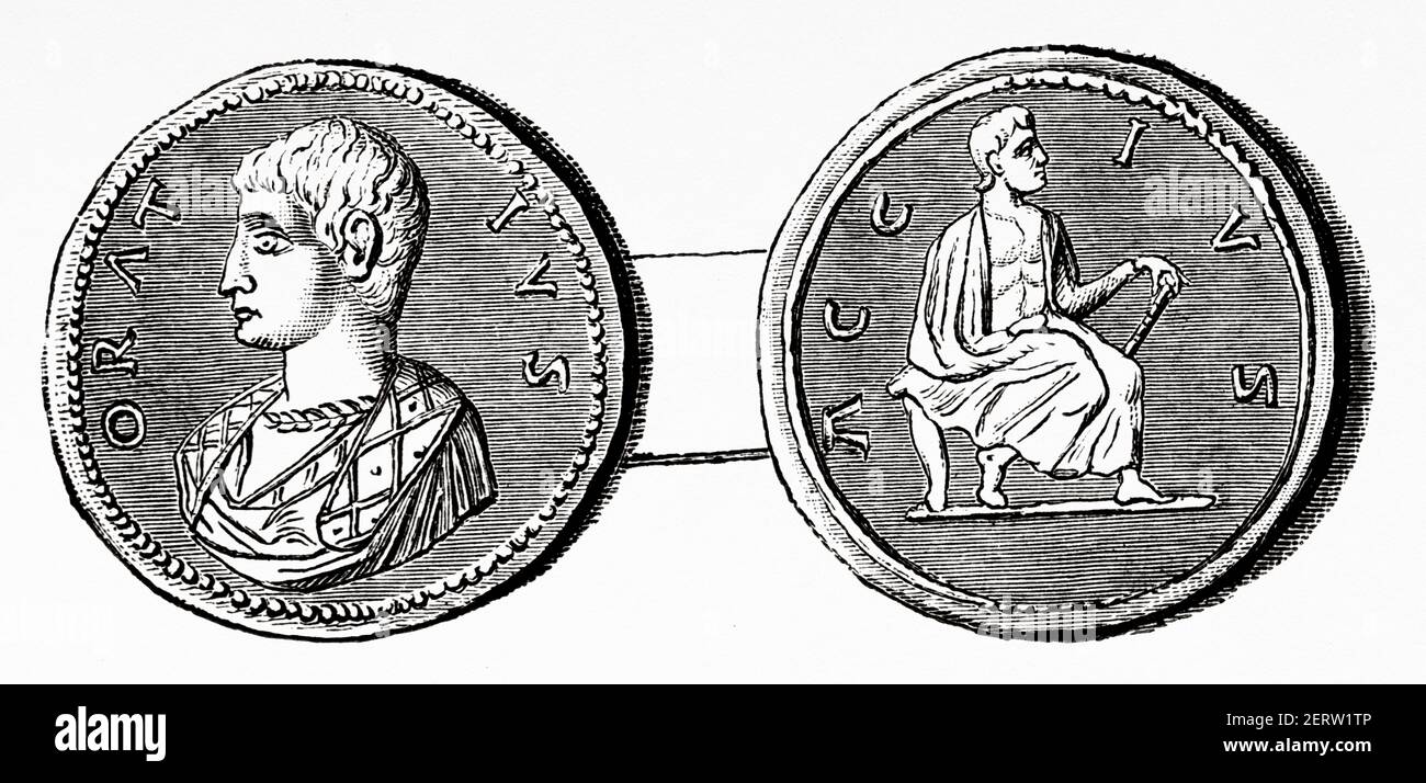 Horace on a Roman bronze medal, Ancient roman empire. Italy, Europe ...